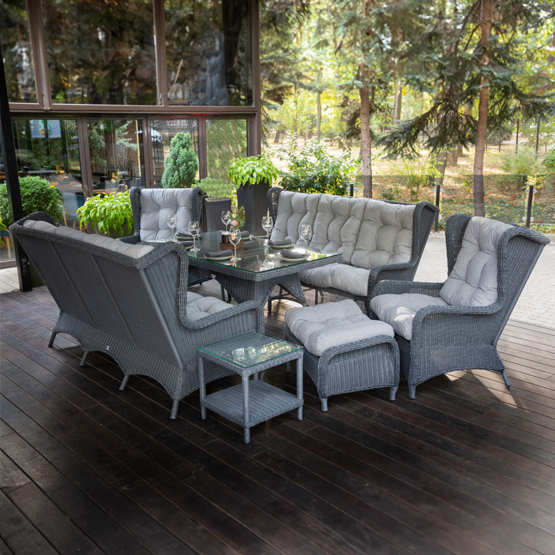 LONDON FAMILY. 8 Person Outdoor Dining & Lounge Set In Graphite Wicker ...
